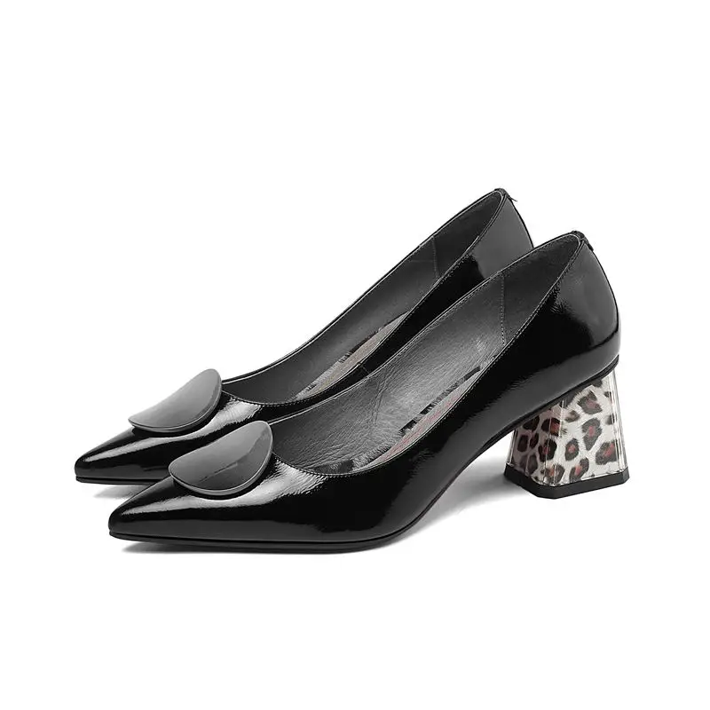 ALLBITEFO/женские офисные туфли из натуральной кожи на толстом каблуке ...