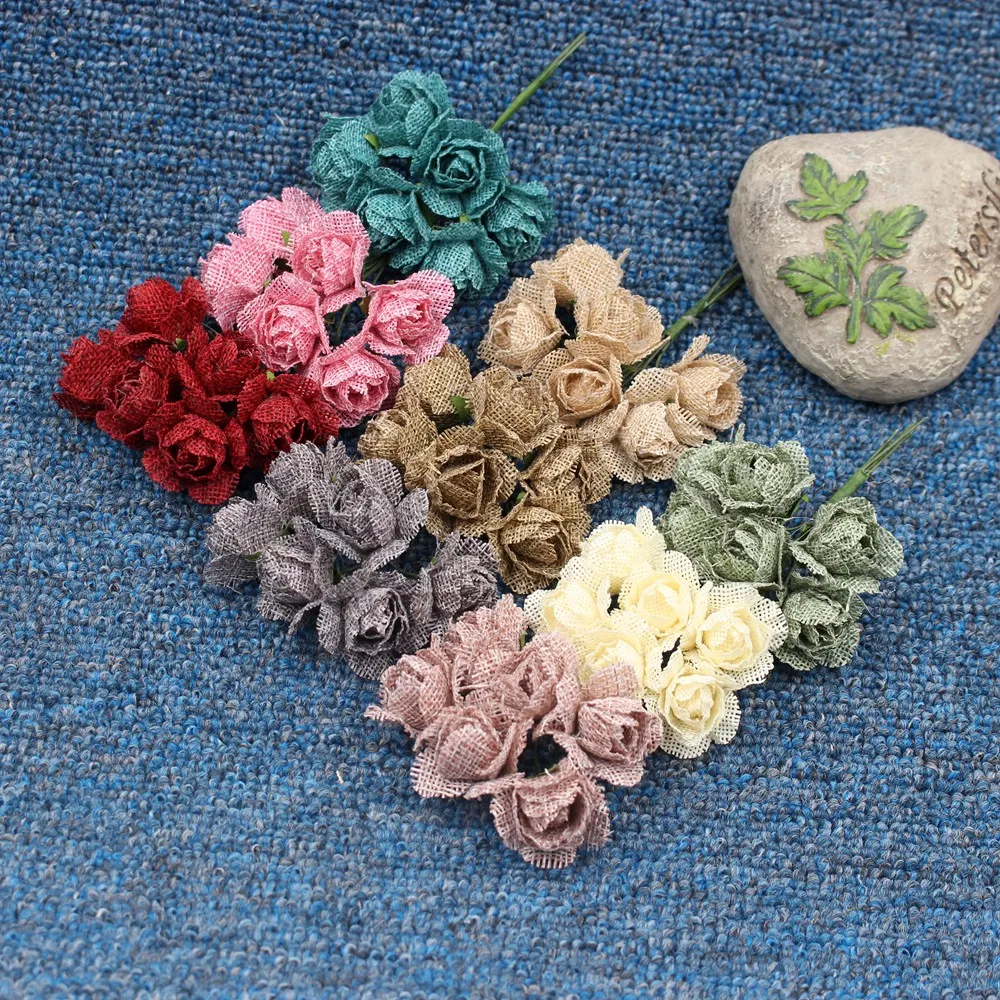 60pcs Rural Linen Rose Artificial Handmade Flower For Wedding Party ...