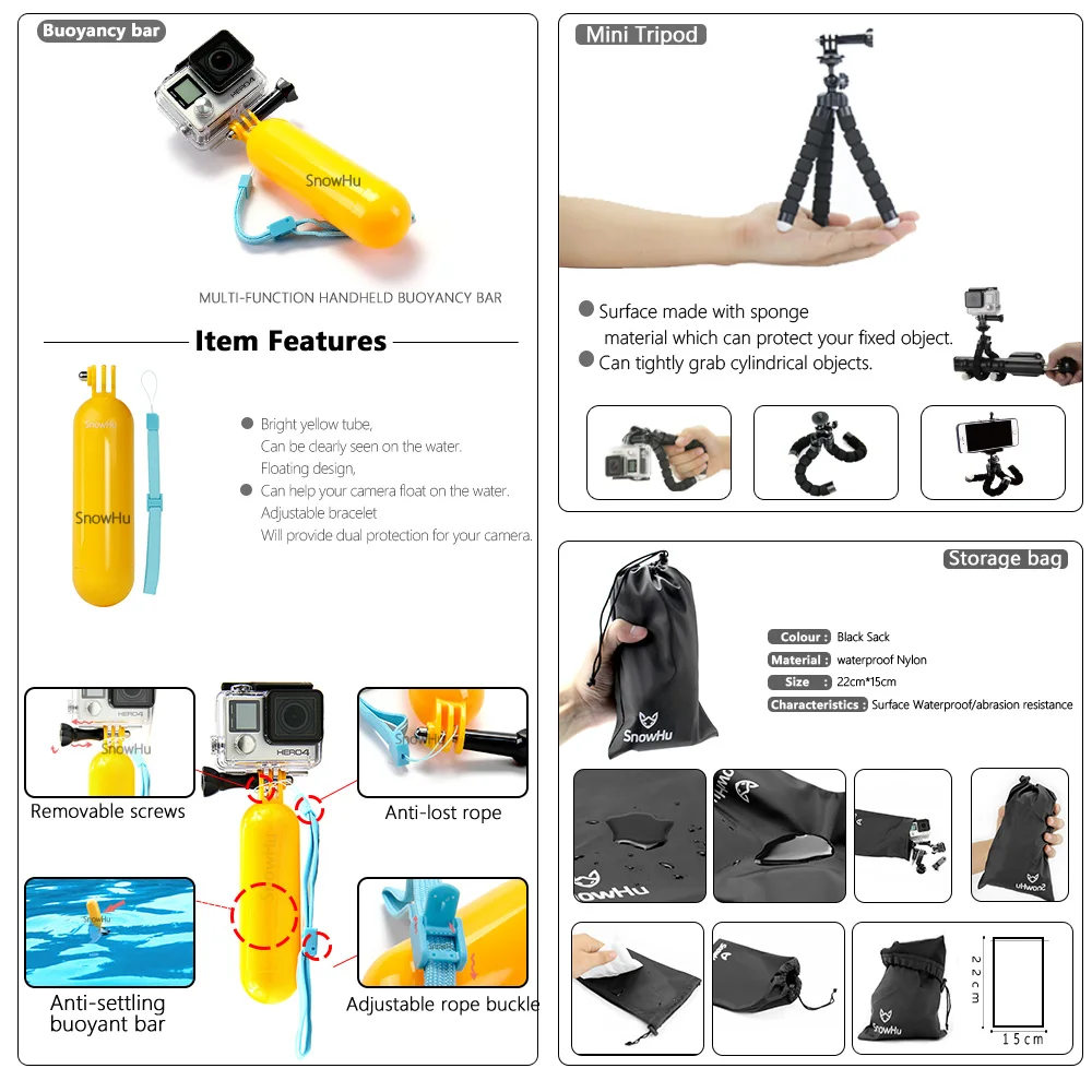 Promo Offer SnowHu for Gopro Accessories set for go pro hero 6 5 4 3 ...