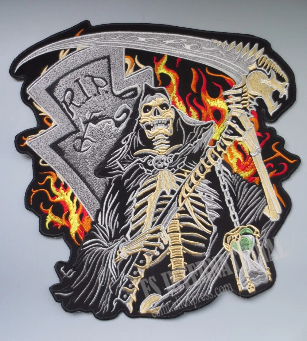 Reaper Skull 12 inches Embroidery Patches for Jacket back vest ...