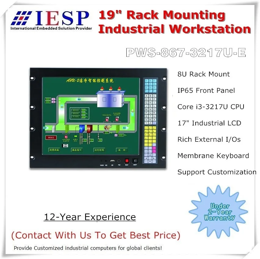 8U 17 inch Rack Mount panel pc, Core i3-3217U CPU, 4GB RAM, 500GB HDD ...