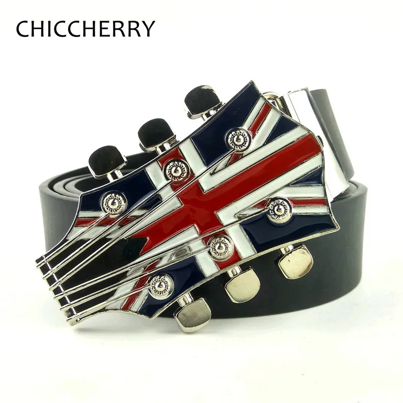 Mens Belt for Jeans with Union Jack Guitar Music Belt Buckle Metal Flag ...