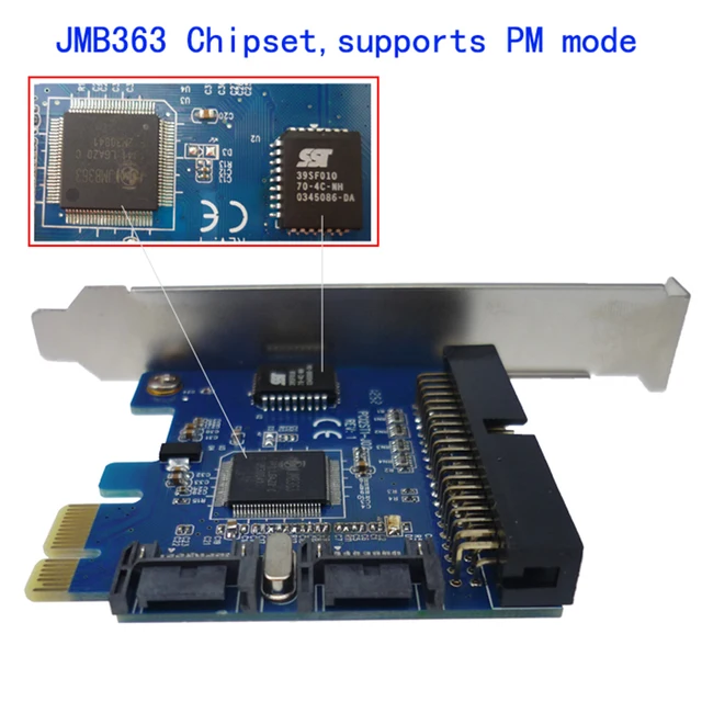 PCIe to 2 SATA 7pin + IDE Controller Card Chipset Jmicron JMB363-in Add ...