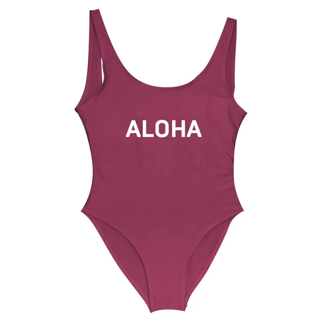 Aloha Hawaiian Language Swimwear One Piece Swimsuit Swimming Bodysuit Beach Bathing Suits Swim