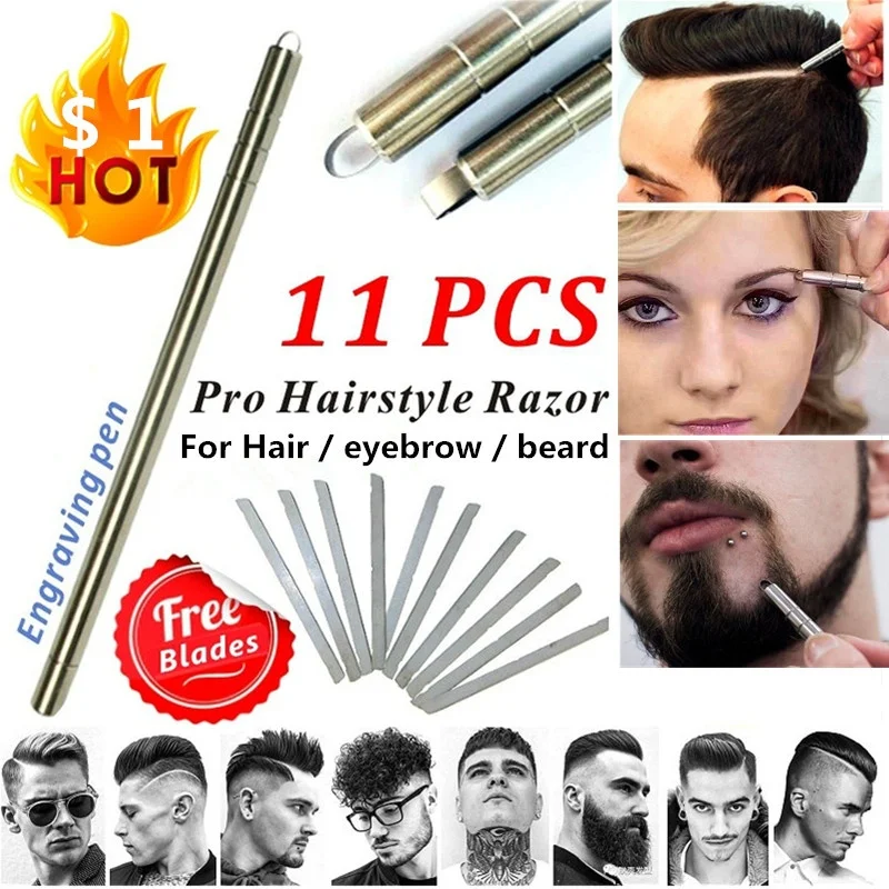 New 1pen+ 10pcs blades Stainless Steel Haircut Razor Shaving Pen ...