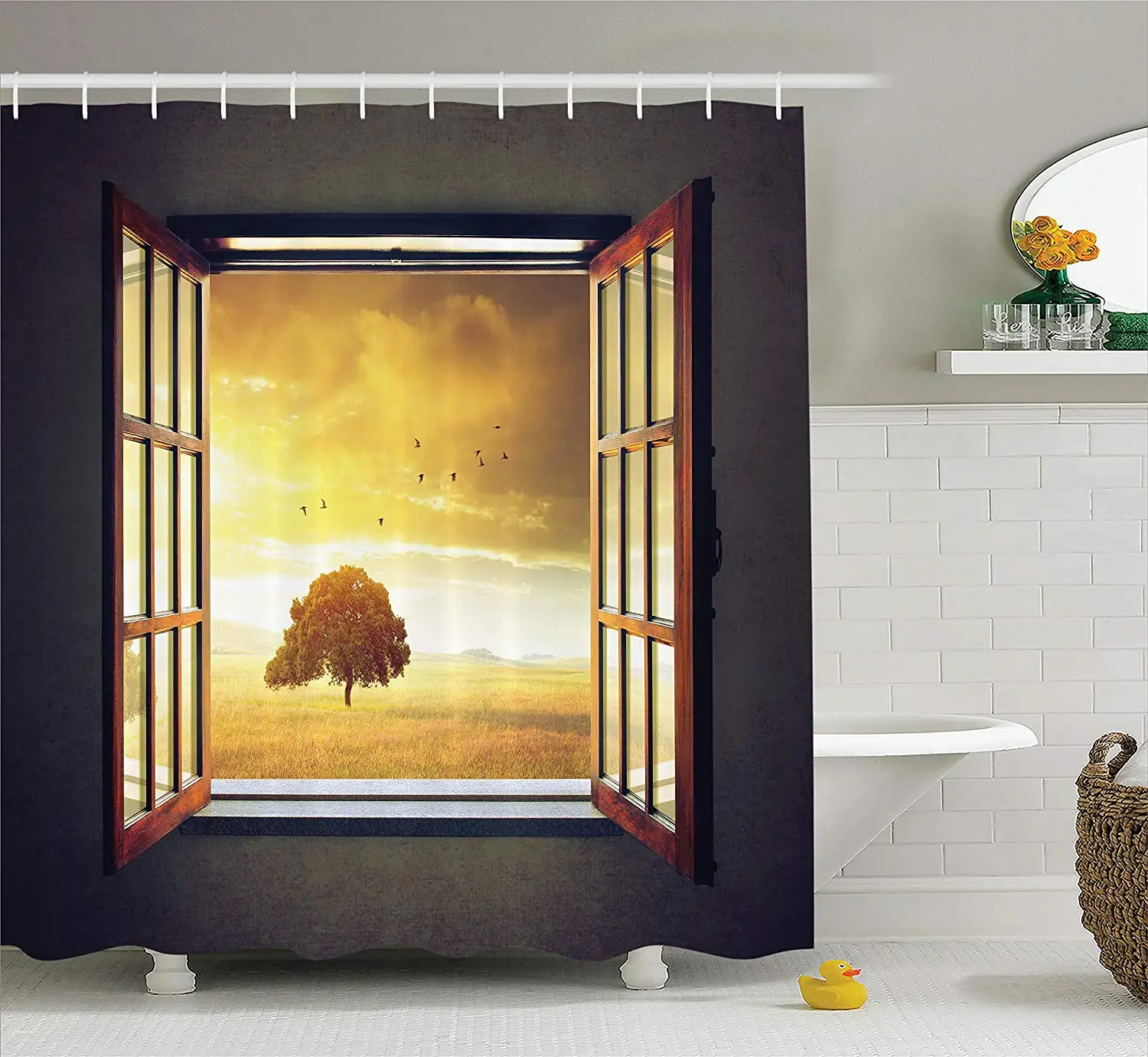 House Decor Shower Curtain Looking Out An Open Window To A Sunny Spring ...