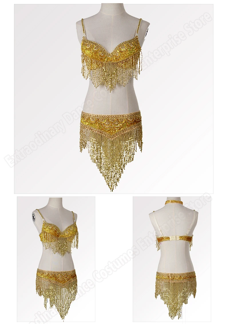 Women Bellydance Clothes Eastern Style Beaded Top And Belt 2pcs Set ...