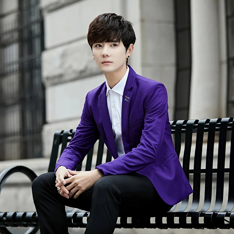 Mens Suits Blazer 2018 Slim Fit Korean Purple Formal Wedding Suit For ...