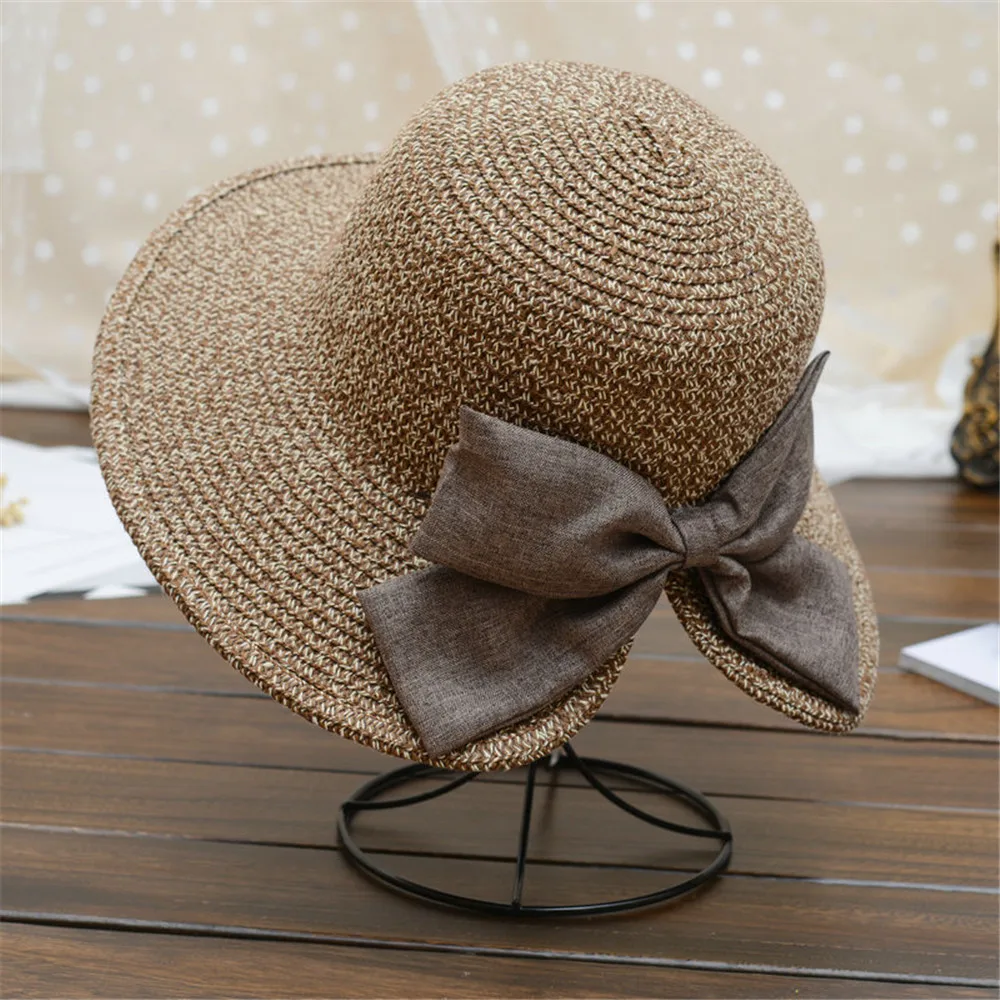 2018 New Large bow Beach Sunhat Seaside Youth England Straw Hat Eaves ...