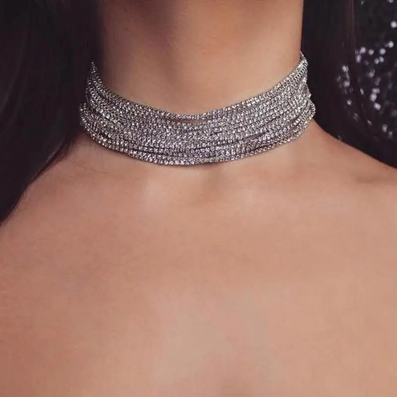 New Style Luxury Rhinestone Crystal Choker Statement Necklace