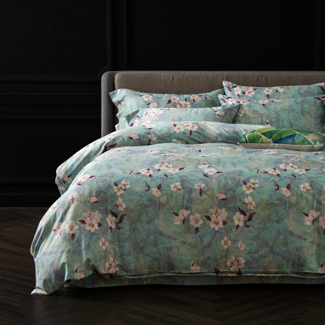 Green Duvet Cover Set King Queen Double Size 100 Egyptian Cotton Bedding Sets Floral Bedlinen in green-duvet-cover-set-king-queen-double-size-100-egyptian-cotton-bedding-sets-floral-bedlinen-in