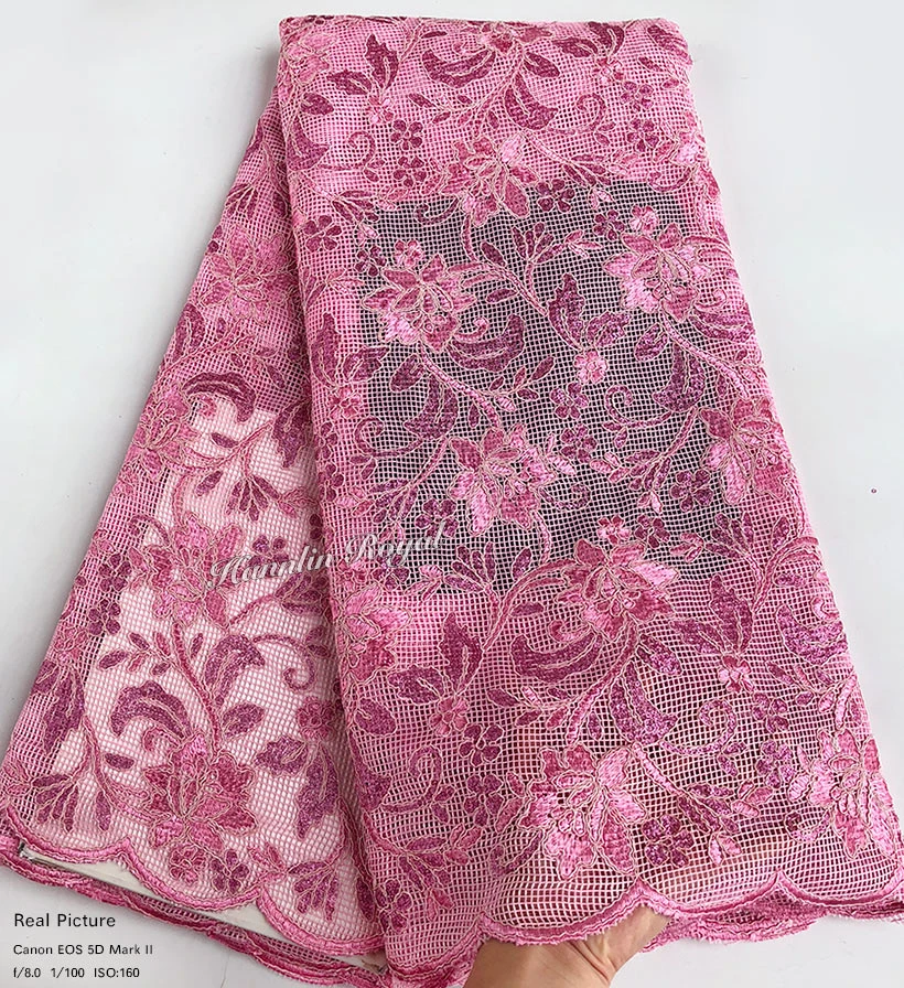 Pink African Lace Fabric | Pink Lace Fabric 5 Yards - Pink Embroidery ...