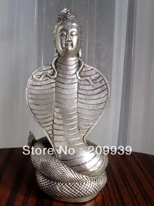 00347 Tibet Buddhist NAGA KANYA WIH SNAKE KWan yin BRONZE BUDDHA statue ...