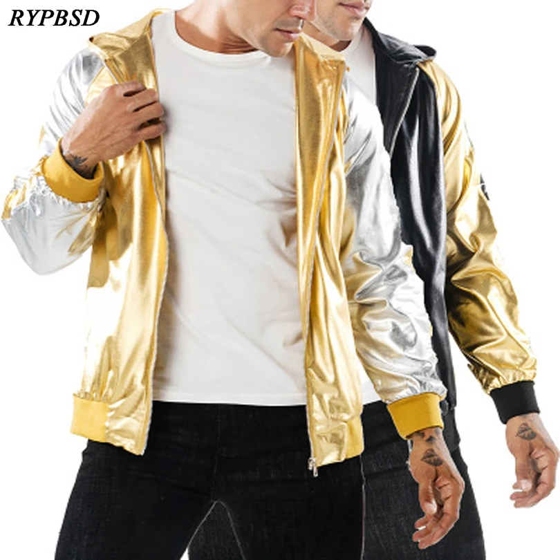 Silver Metallic Coated Jacket Men 2019 Spring Bomber Jackets Men Casual ...