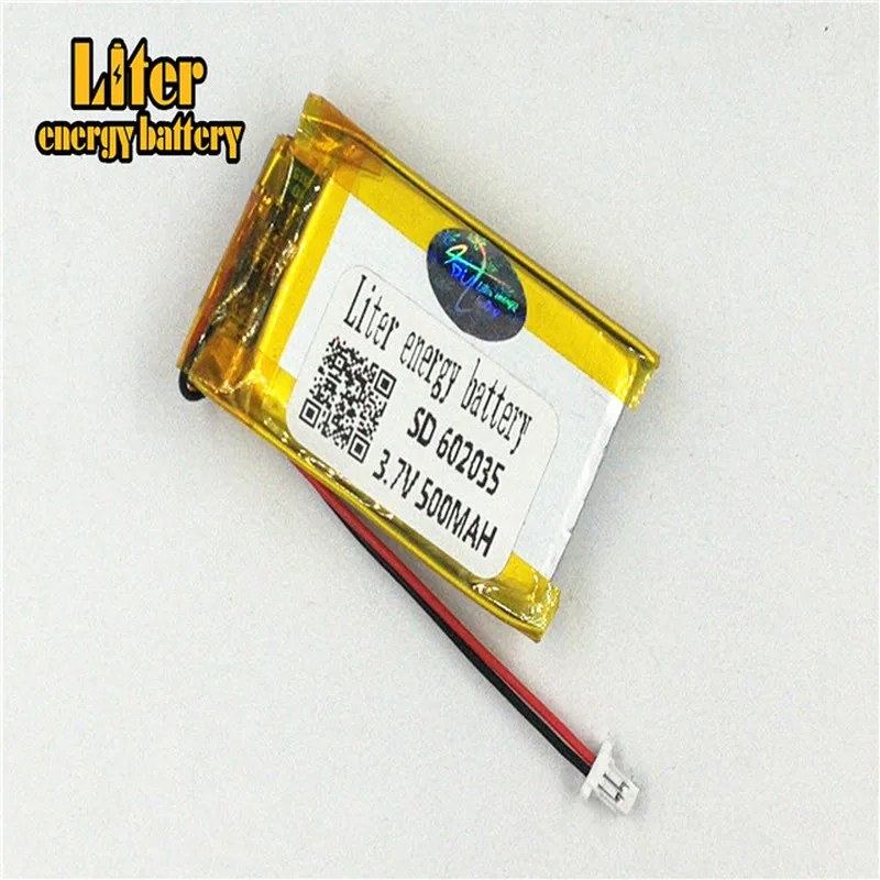 1.0mm 2pin Connector 3.7v 602035 500mah Rechargeable Lipo Battery E ...