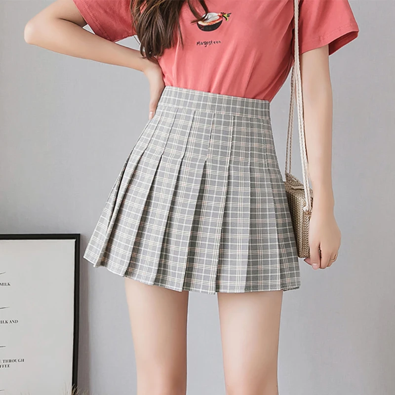 Авокадо зеленая клетчатая юбка женская Kawaii Harajuku мини ...