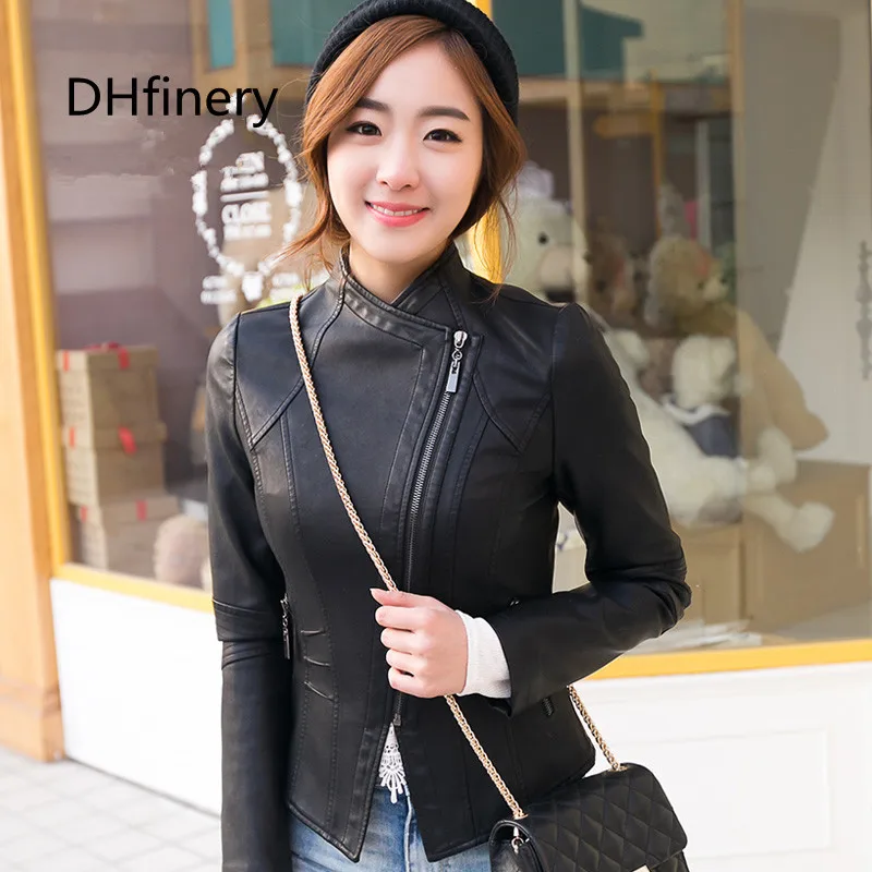 2017 Spring New Ladies Leather Korean Pu Lady Collar Short Section