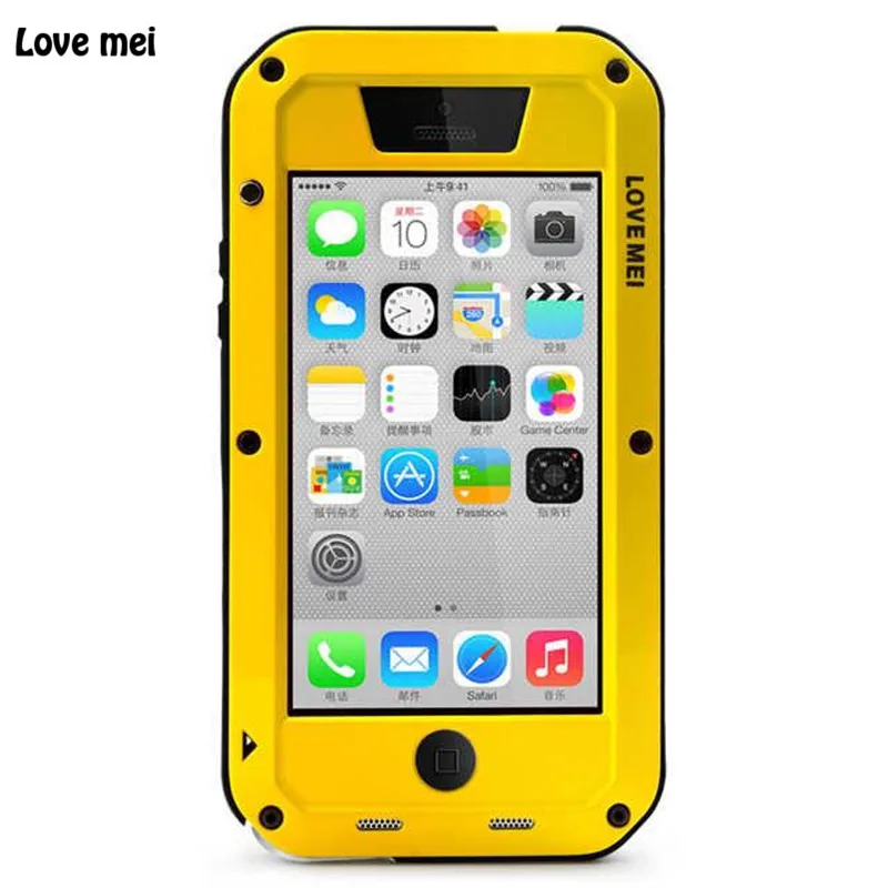Love Mei Waterproof Case For Iphone 5c Strongest Metal Armor Protector With Gorilla Temepred
