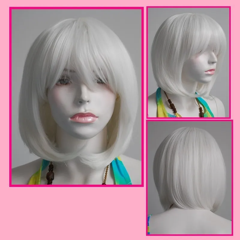 Bang White Pale Inverted Bob Short Med Hair Cosplay Wigs|wig black hair ...