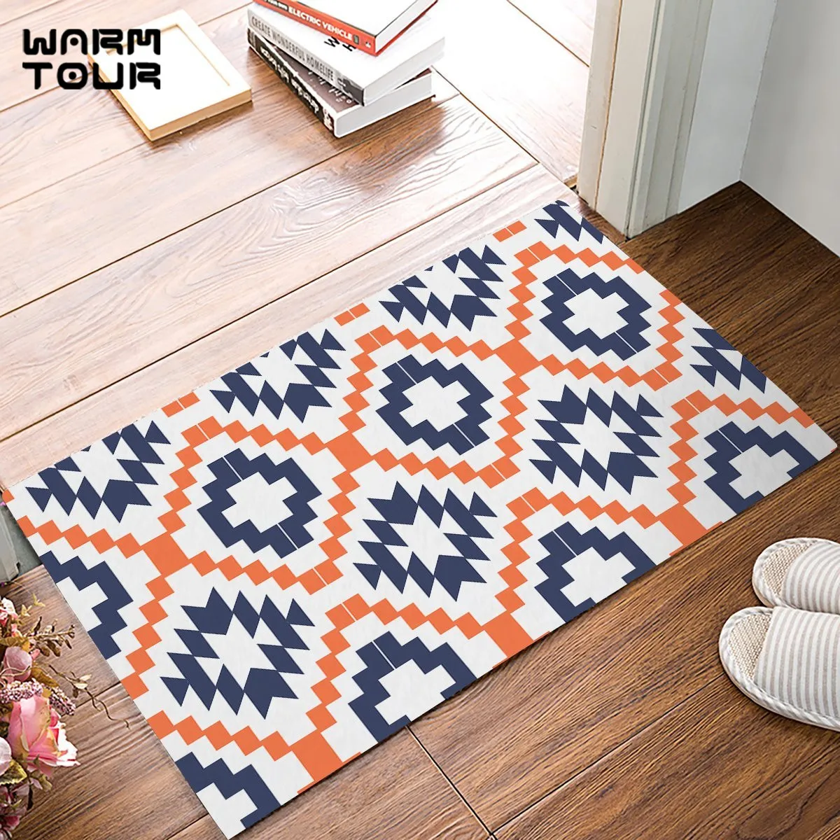 Vintage Square Pixel Mosaic Decorative Pattern Blue And Orange Door ...