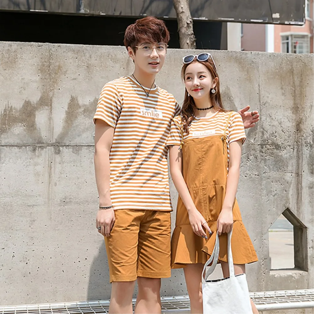 2018 summer short sleeves matching clothes for couples woman striped t ...