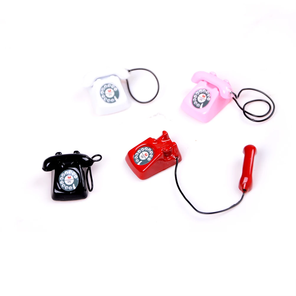Pretend Play Doll 1/12 Dollhouse Miniature Metal Phone Telephone Black ...