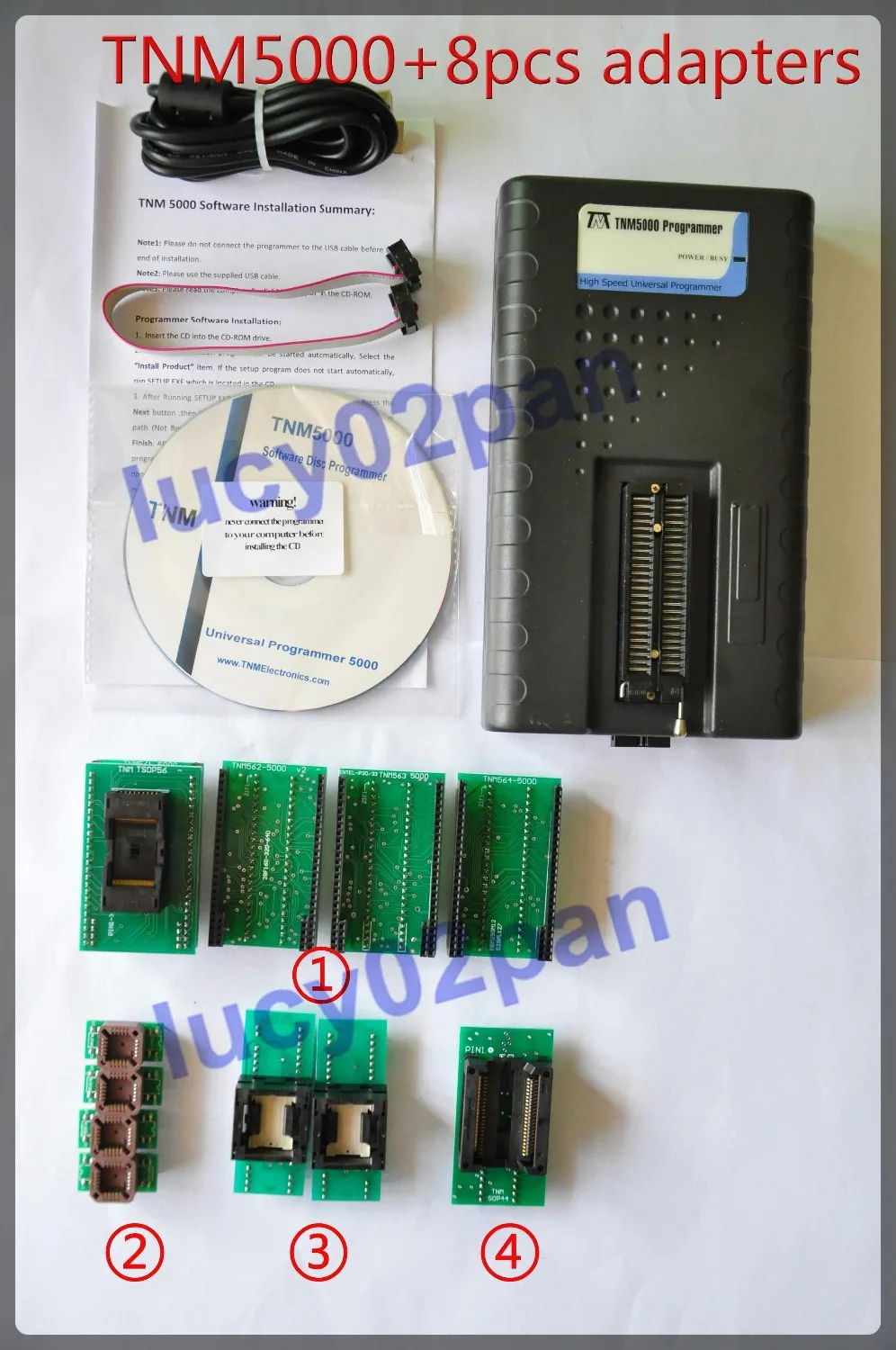 TNM5000 USB Universal IC Programmer+TSOP56+SOP44+2pcs BGA52+4pcs 520 Q4 ZIF socket adapter,nand ...