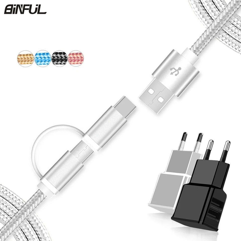 2 in 1 USB Type C & Micro USB Multi Charging Cable USB C For Samsung ...