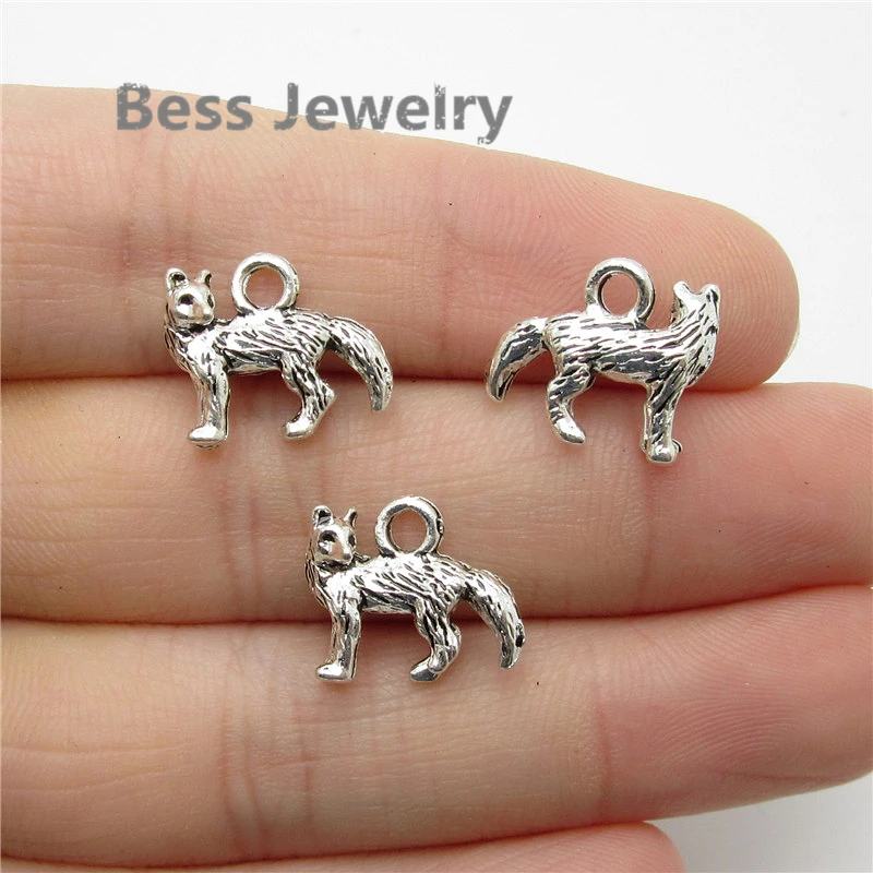 Colgante de lobo de plata antigua, accesorio de 15x13mm, compatible con ...