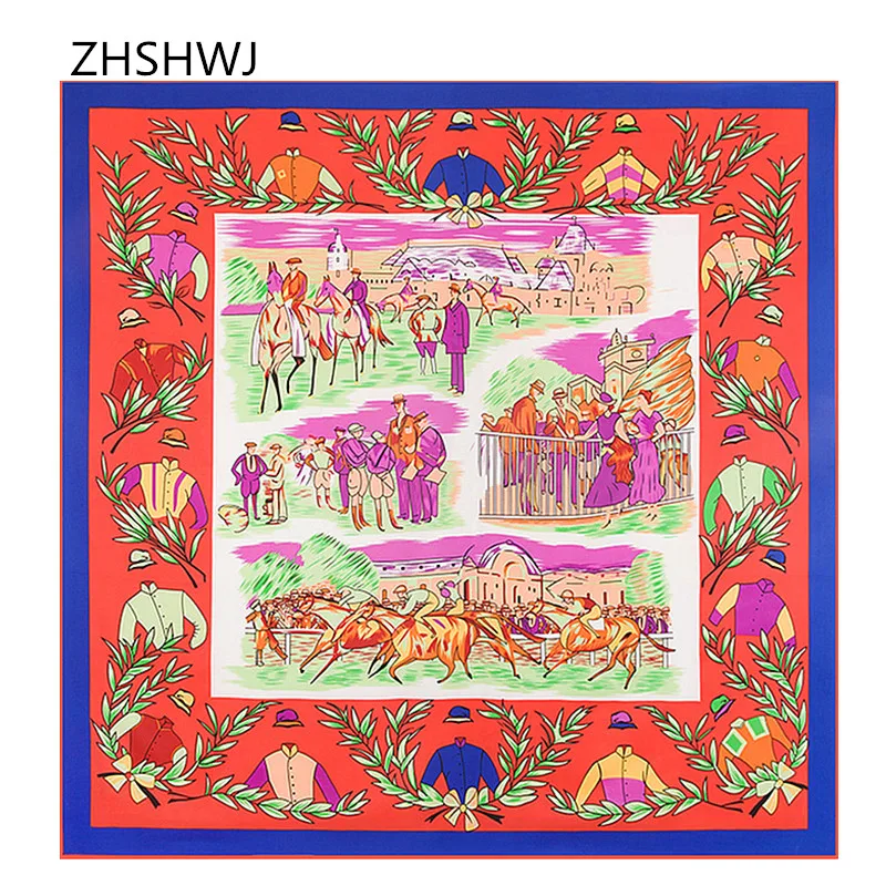 [ZHSHWJ] Free Shipping 130cm * 130cm twill Silk Scarf Royal Horse ...