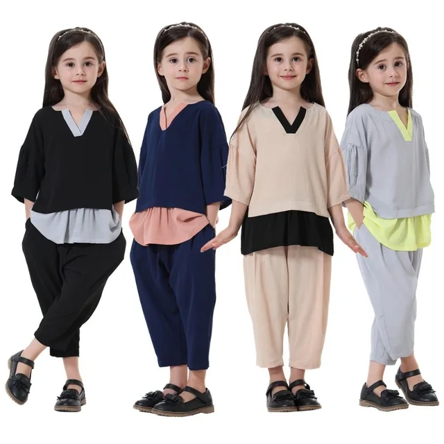 Muslim Children Dress 2pcs Sets Kids Suit Bat Sleeve Skirt Islamic Girl ...