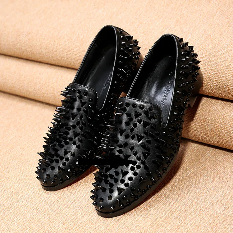 Chaussure Homme New Fashion Men Shoes Black Spike Rivets Silp on Height ...