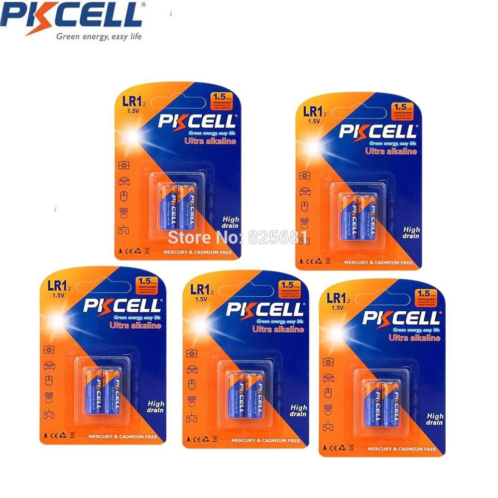 10Pcs 5Cards PKCELL 1.5V LR1 AM5 Size N Battery Alkaline Batteries 4001 ...