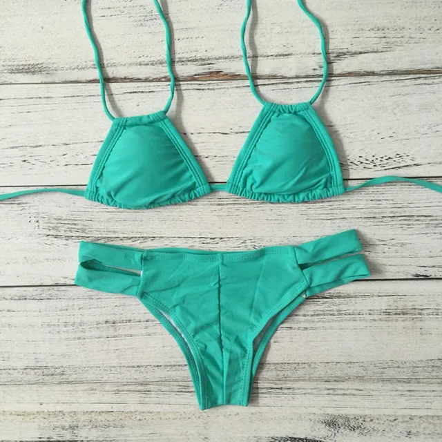 Hongfenyueding Swimsuit Brazilian Bikini Green Thong Micro Bra Sexy
