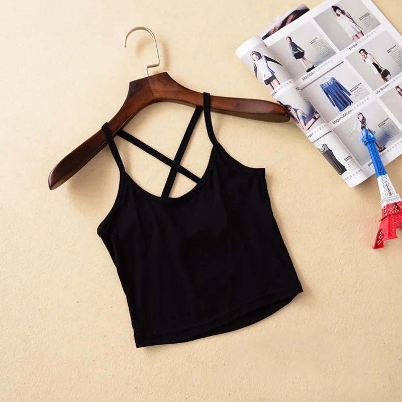 New Design Women Bare Midriff Crop Top O Neck Sleeveless Short Modal Tank Top Crop Back Cross