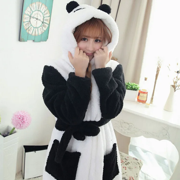 Winter Cartoon Panda Nightgowns Homewear Bathrobe Women Pajamas Bath ...