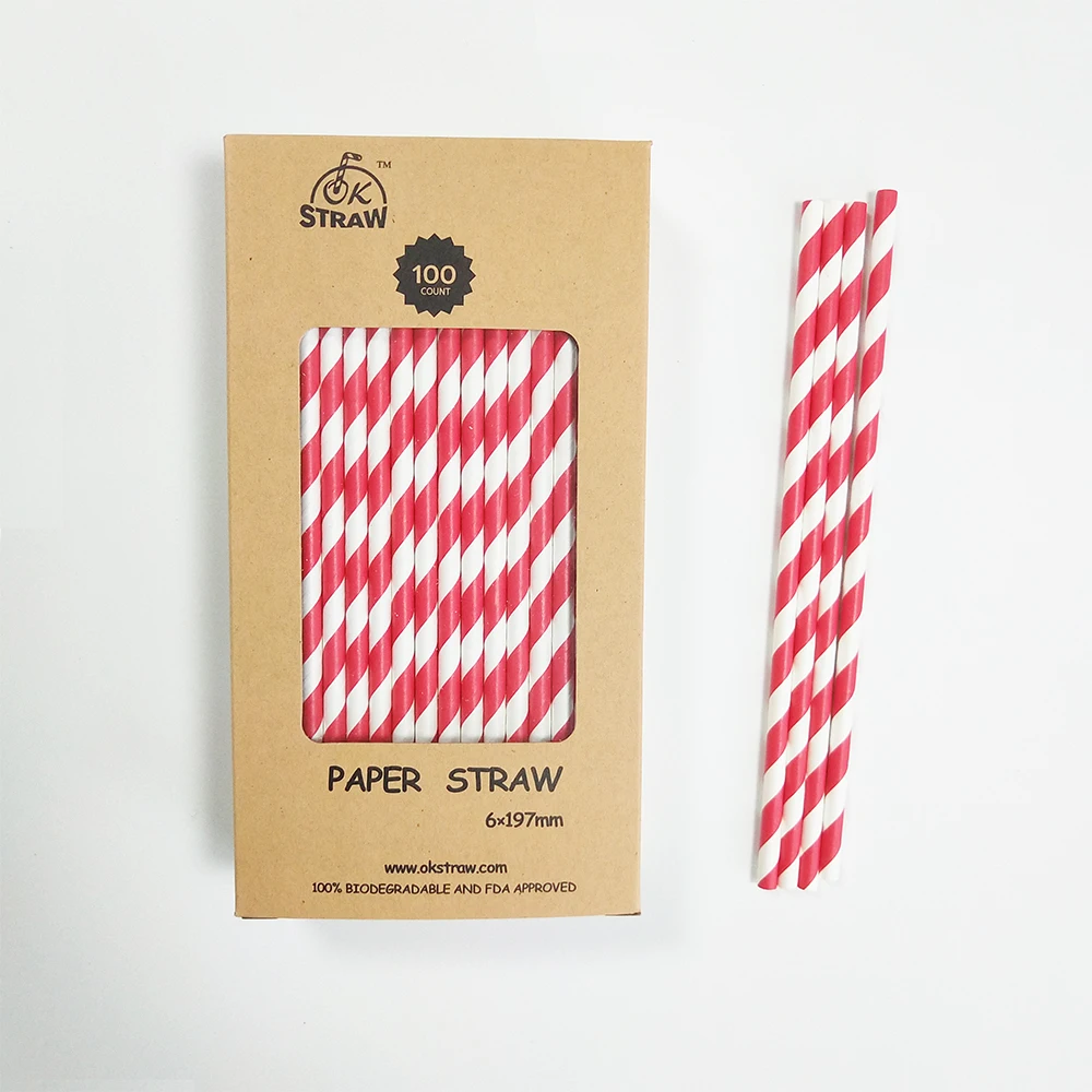 Free Shipping Red Striped Paper Straws 100% Biodegradable Drinking ...