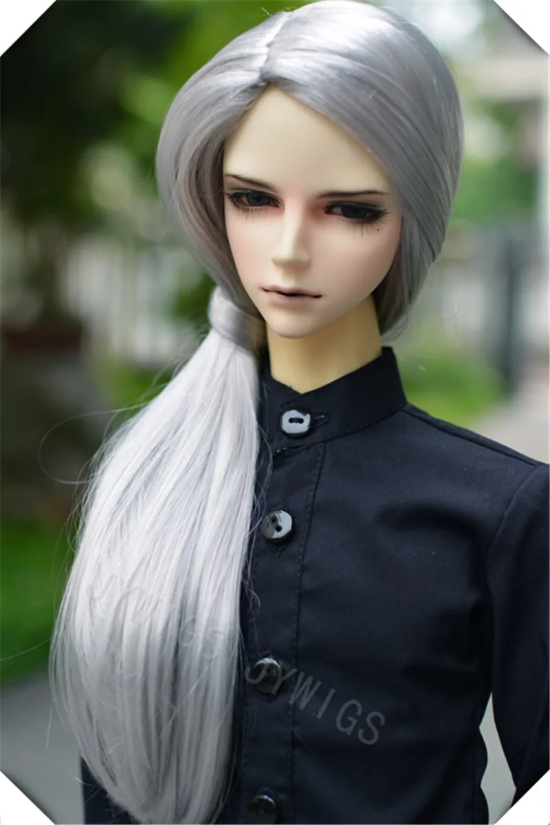 1/3 BJD Uncle Doll Wig Gray Midsplit Hair Long Straight Blonde Cosplay ...