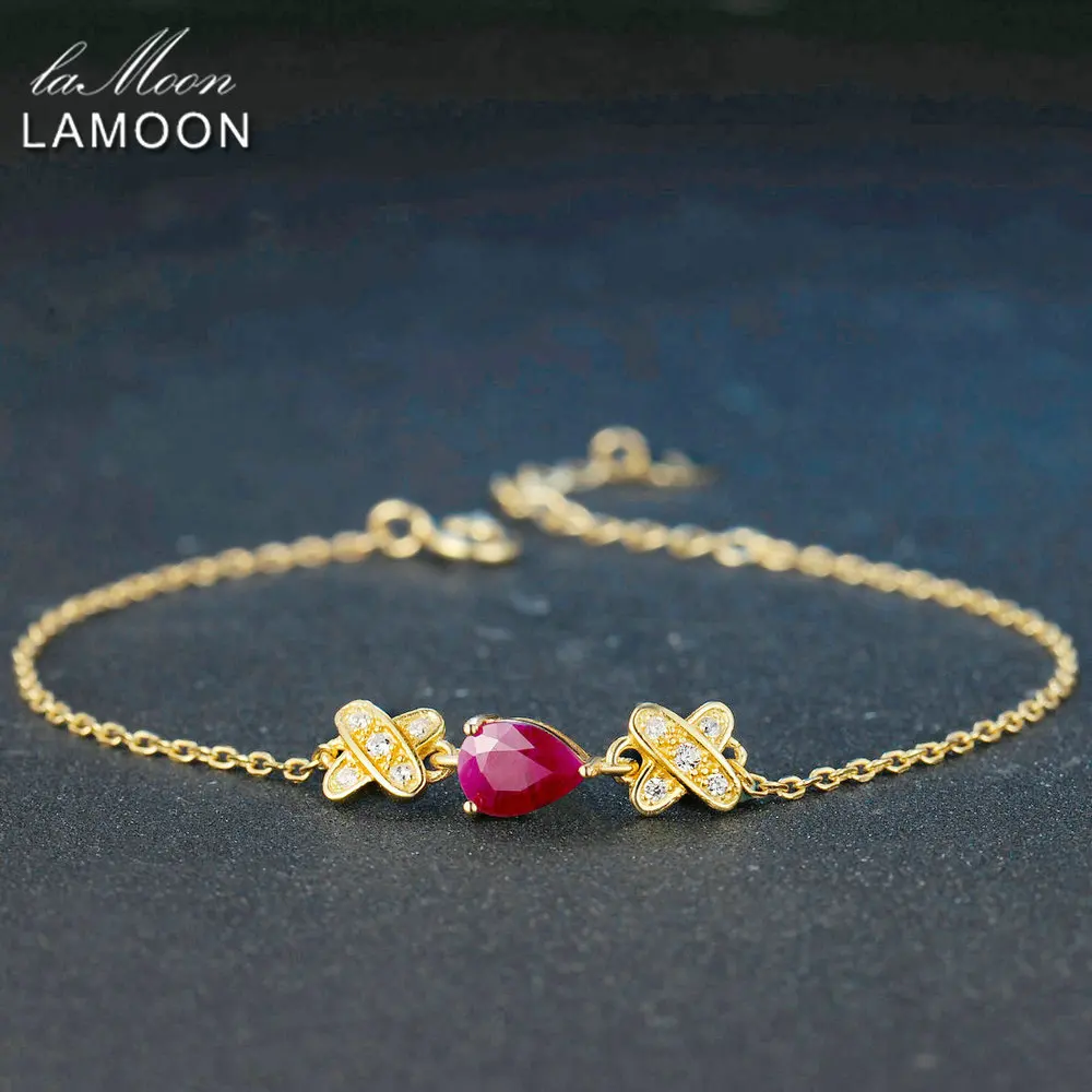 LAMOON Indian Bridal Red Ruby Charm Bracelet For Women 925 Sterling ...