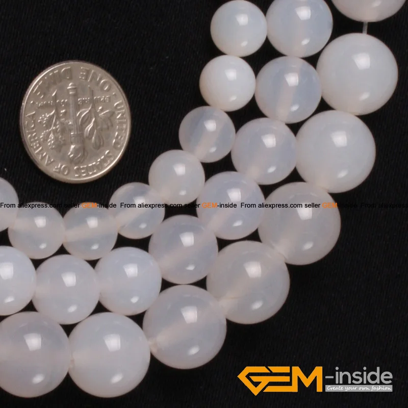 Natural-Stone-White-Agates-Round-Bead-For-Jewelry-Making-Strand-15-inch ...