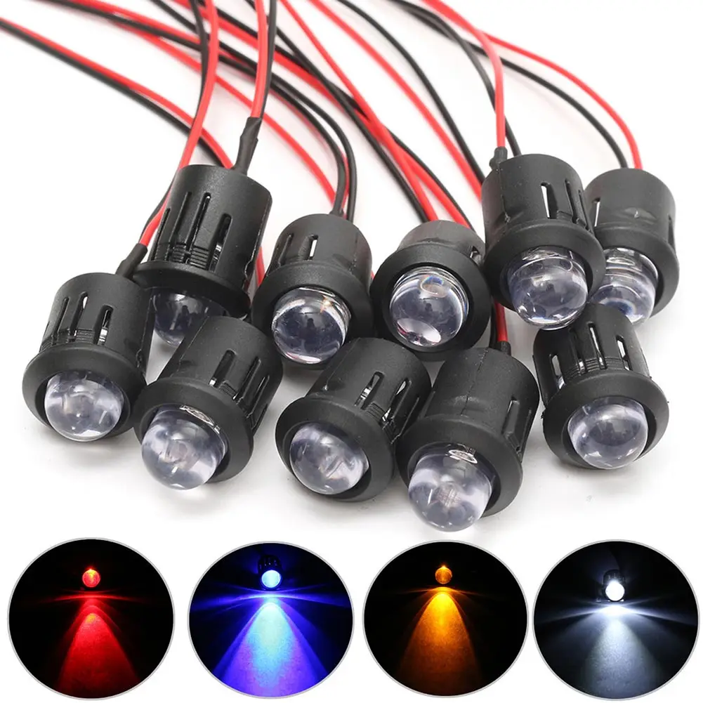 10 Pcs 12v 10mm Pre wired Constant Led Ultra Bright Water Clear Bulb