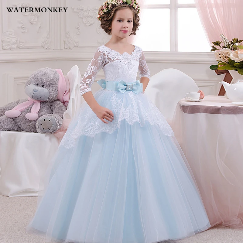 Show Girls Princess Dress 2018 Embroidery Flowers Bow Backless Evening ...