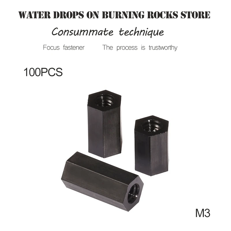 Free shipping M3 Black hexagonal nylon column flat head double pass ...