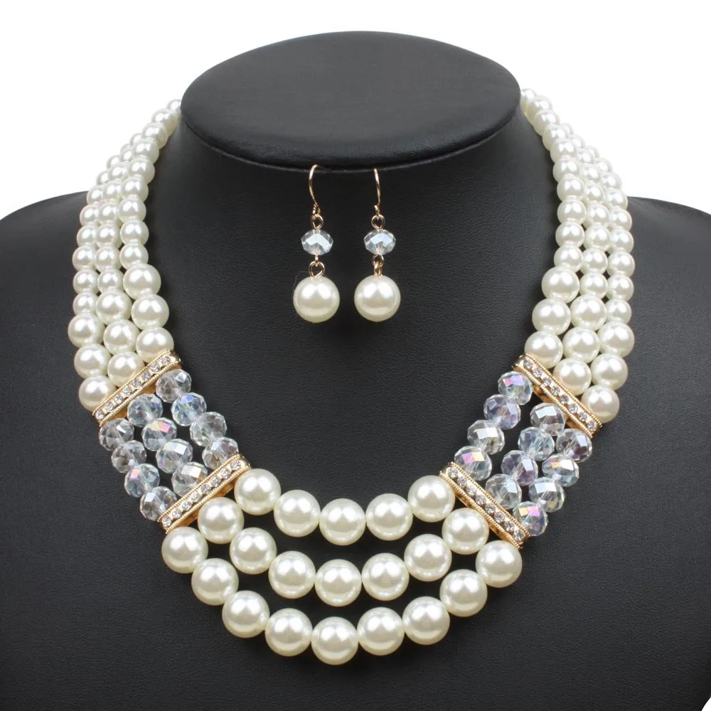 Simulated Pearl & Rhinestone Bead Jewelry Sets Wedding Accessories ...