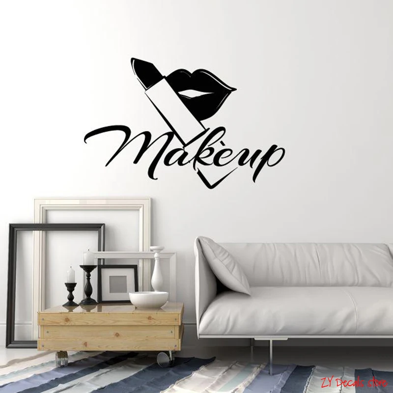 Beauty Vinyl Wall Decal Makeup Lips Lipstick Beauty Salon Shop