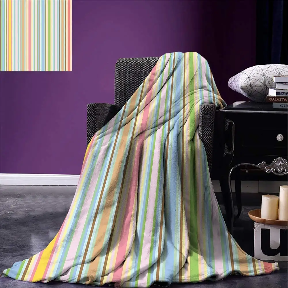 Geometric Throw Blanket Pastel Colored Vertical Lines with Barcode ...