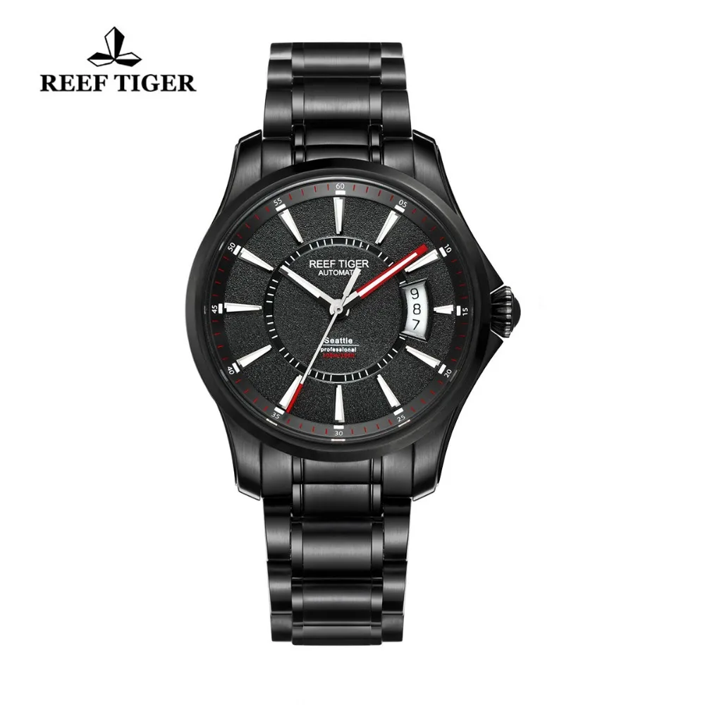 Reef Tiger/RT reloj deportivo de acero negro para hombre, relojes ...