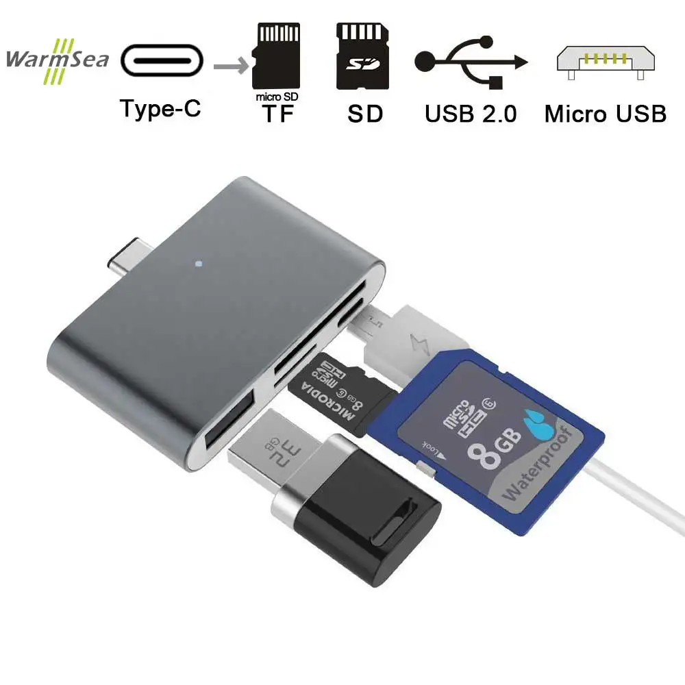 USB Type C Card Reader USB C OTG USB 2.0 Hub/TF/SD with Micro USB for ...