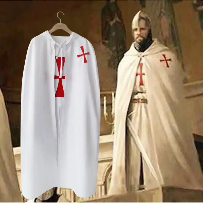 Medieval Knights Templar Crusader Costume Mens Vest Tunic Long Cross ...
