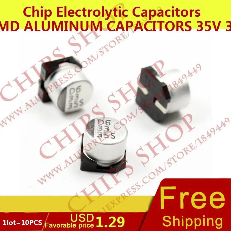 1LOT=10PCS SMD Aluminum Capacitors 35V 33uF 336 6.3*5.4mm 33000nF ...